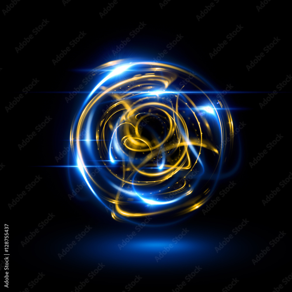 Abstract ring background with luminous swirling backdrop. Glowing ...