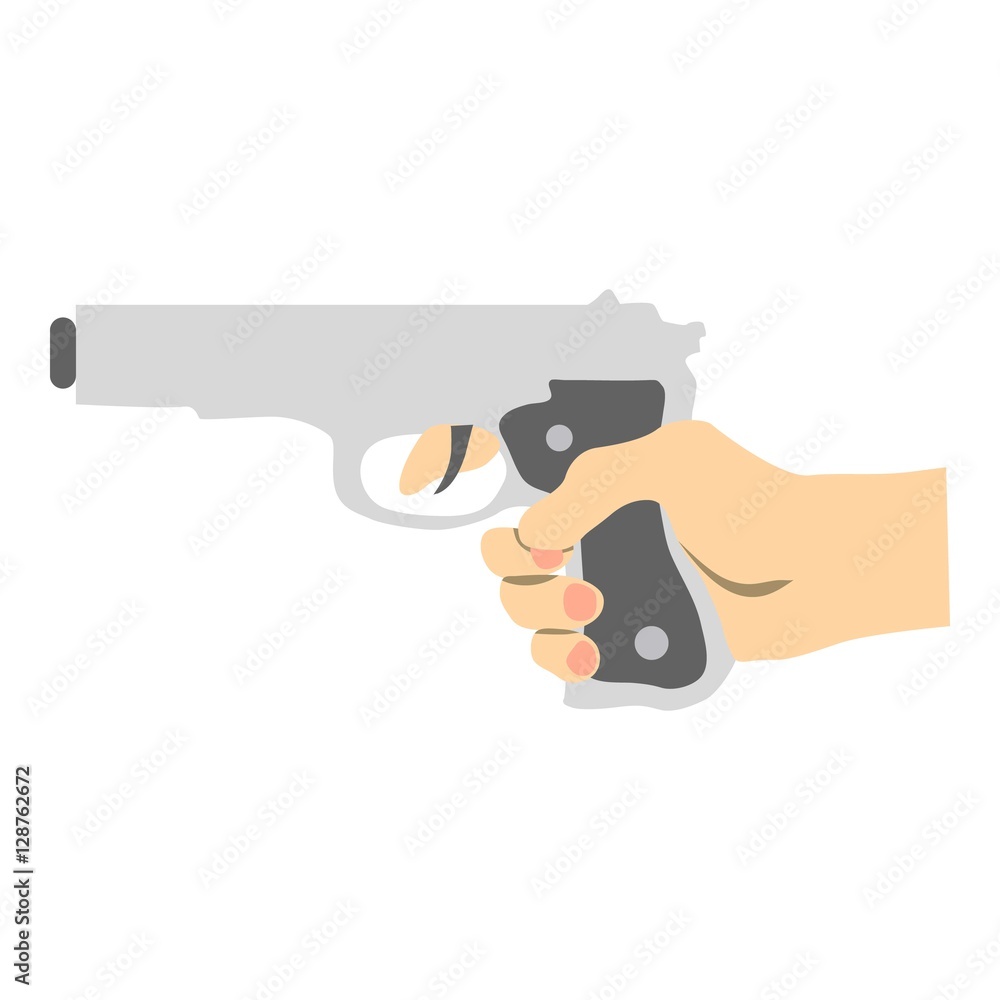 Hand with gun icon. Flat illustration of hand with gun vector icon for ...