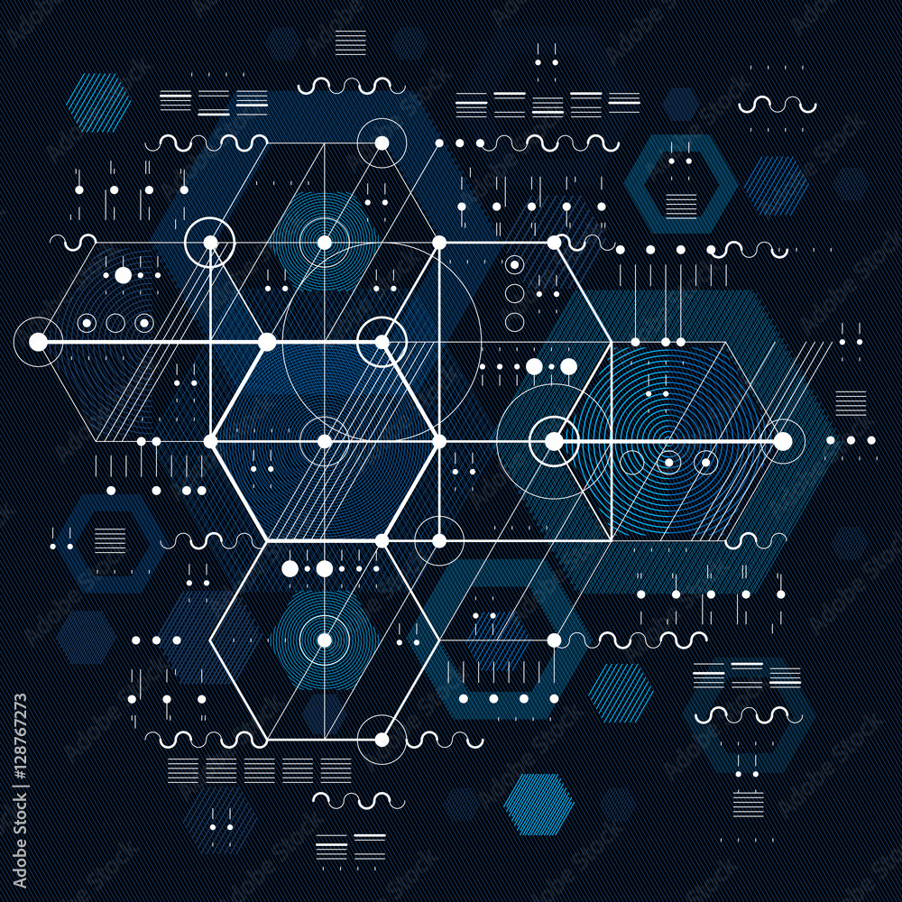 Technical drawing with dashed lines and geometric shapes, vector Stock ...