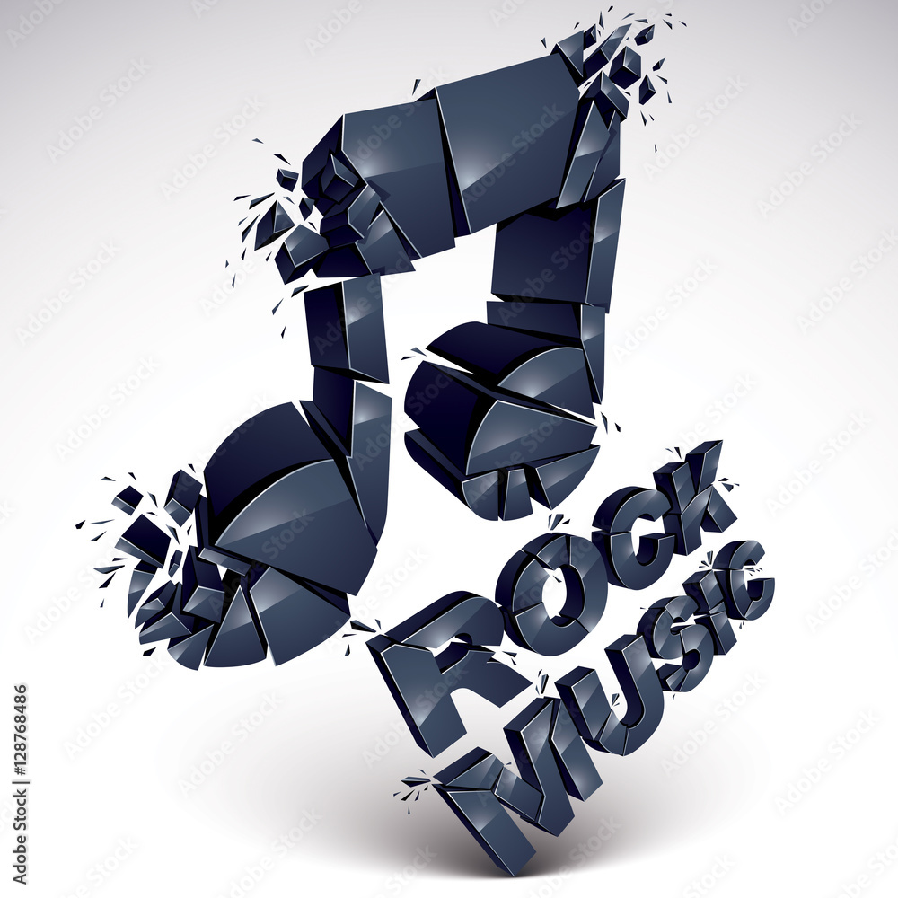 Vetor do Stock: Black and white 3d vector musical note broken into ...