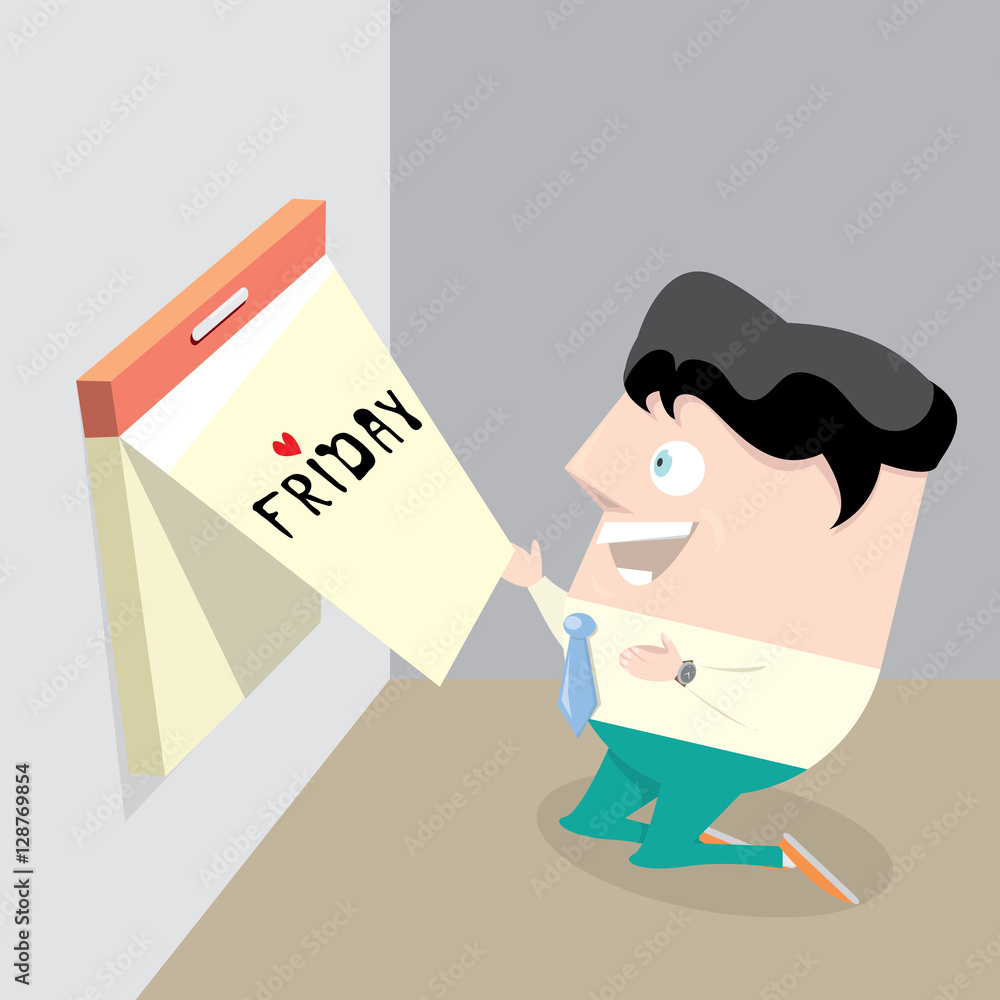 friday concept with cartoon businessman Stock Vector | Adobe Stock