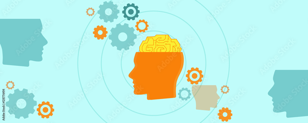 learning machine artificial intelligences ( ai ) , head and brain with ...