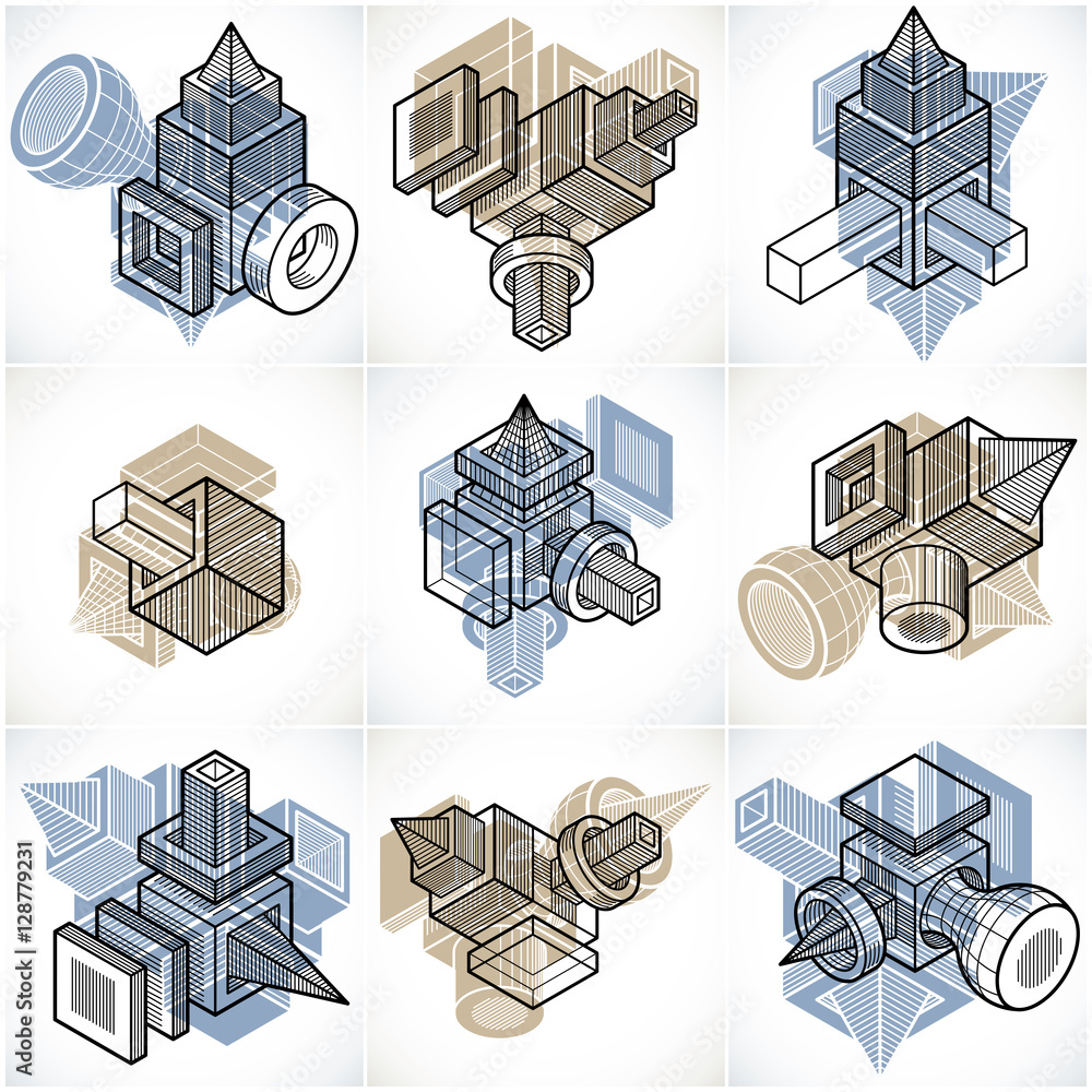 Engineering abstract geometric shapes, simple vectors set. Stock Vector ...