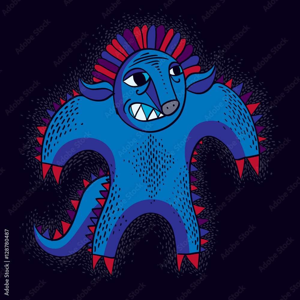 Vector cool cartoon angry monster, blue freak creature. Clipart Stock ...