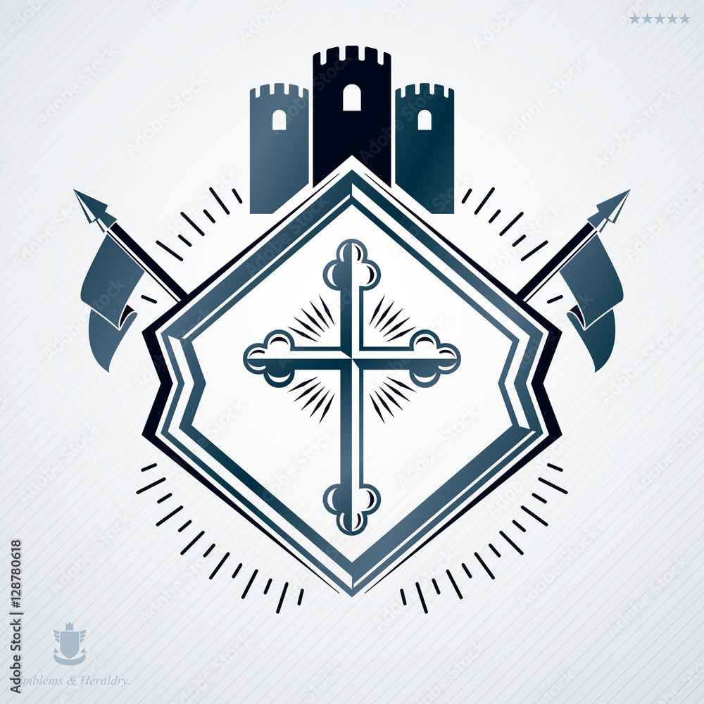 Heraldic sign made using vector vintage elements, medieval tower Stock ...