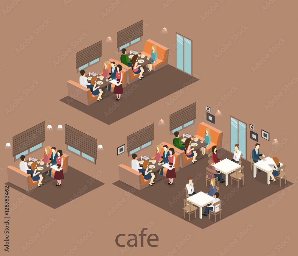 Isometric interior of coffee shop. flat 3D isometric design interior ...