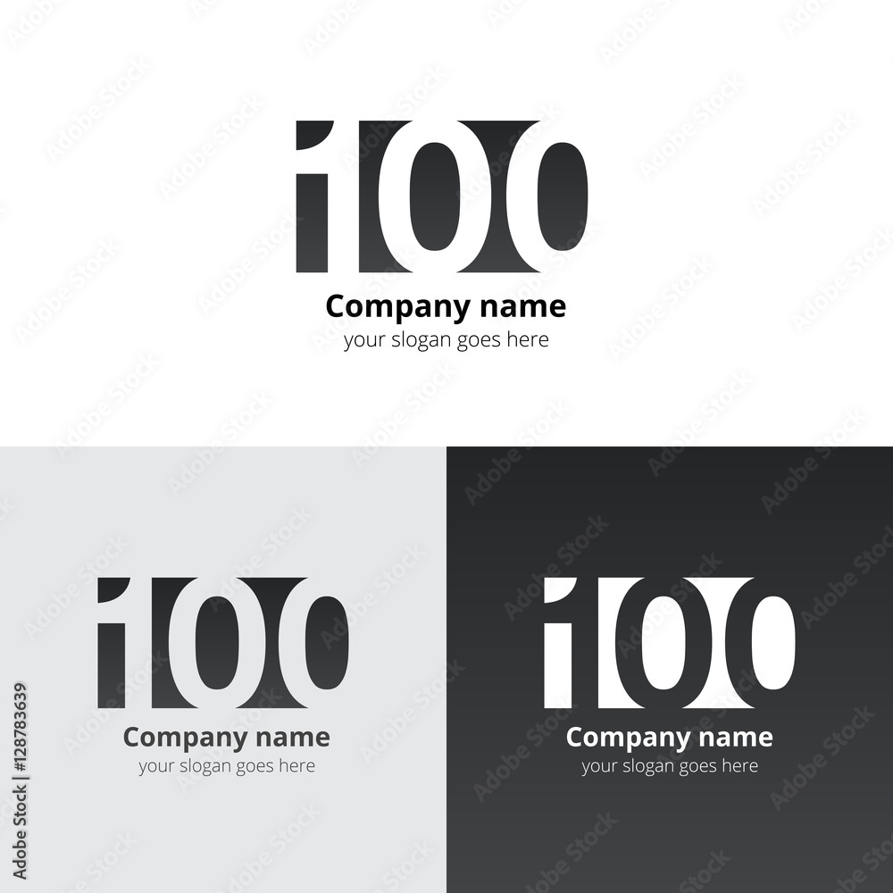 100 logo icon flat and vector design template. Monogram years numbers ...