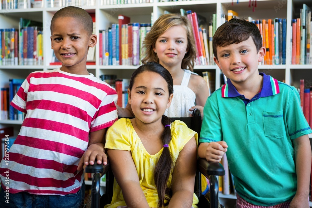 girl with friends at library in school Stock Photo | Adobe Stock