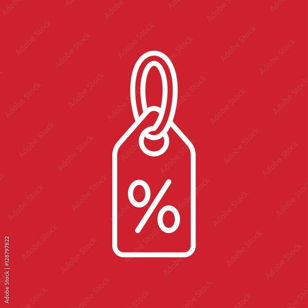 price tag sale persent label line white icon on red background Stock ...
