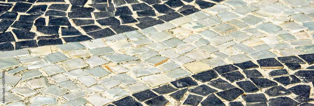Black and white iconic mosaic, Portuguese pavement by old design ...