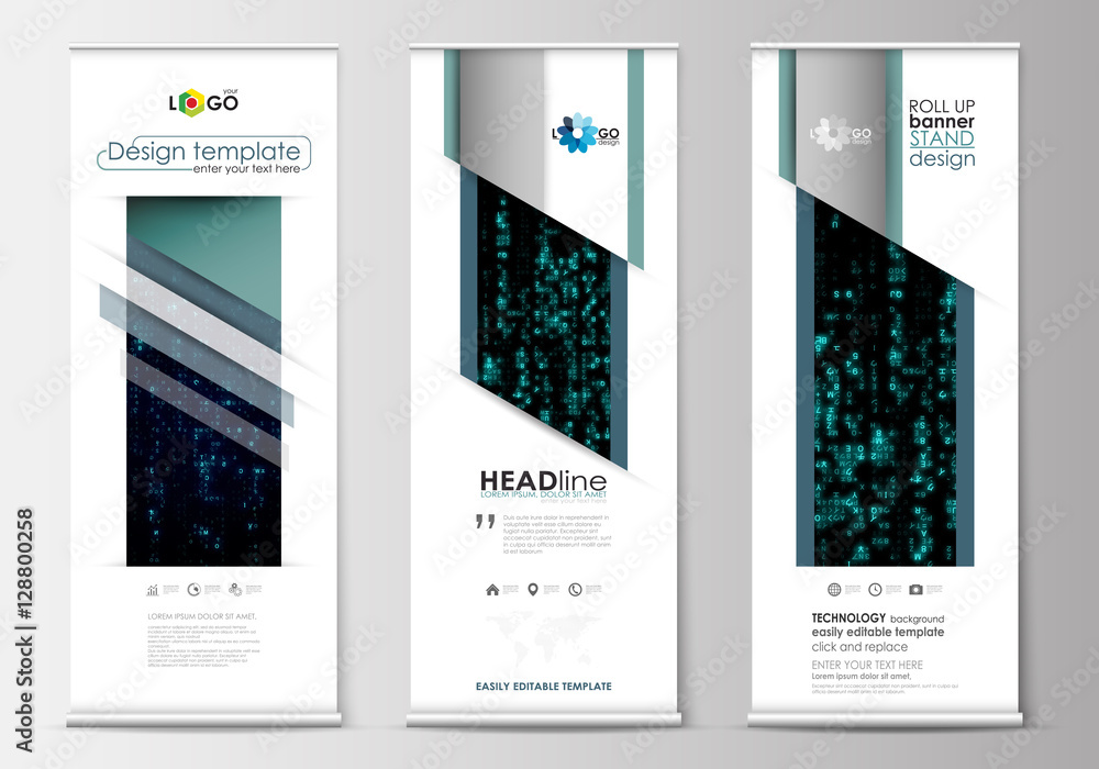 Set of roll up banner stands, flat design templates, geometric style ...