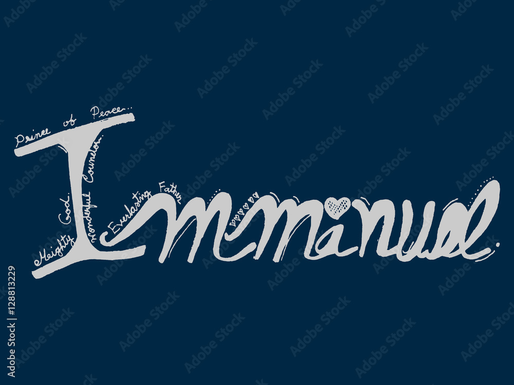 Immanuel by hand drawn | Christianity typography art on blue background ...