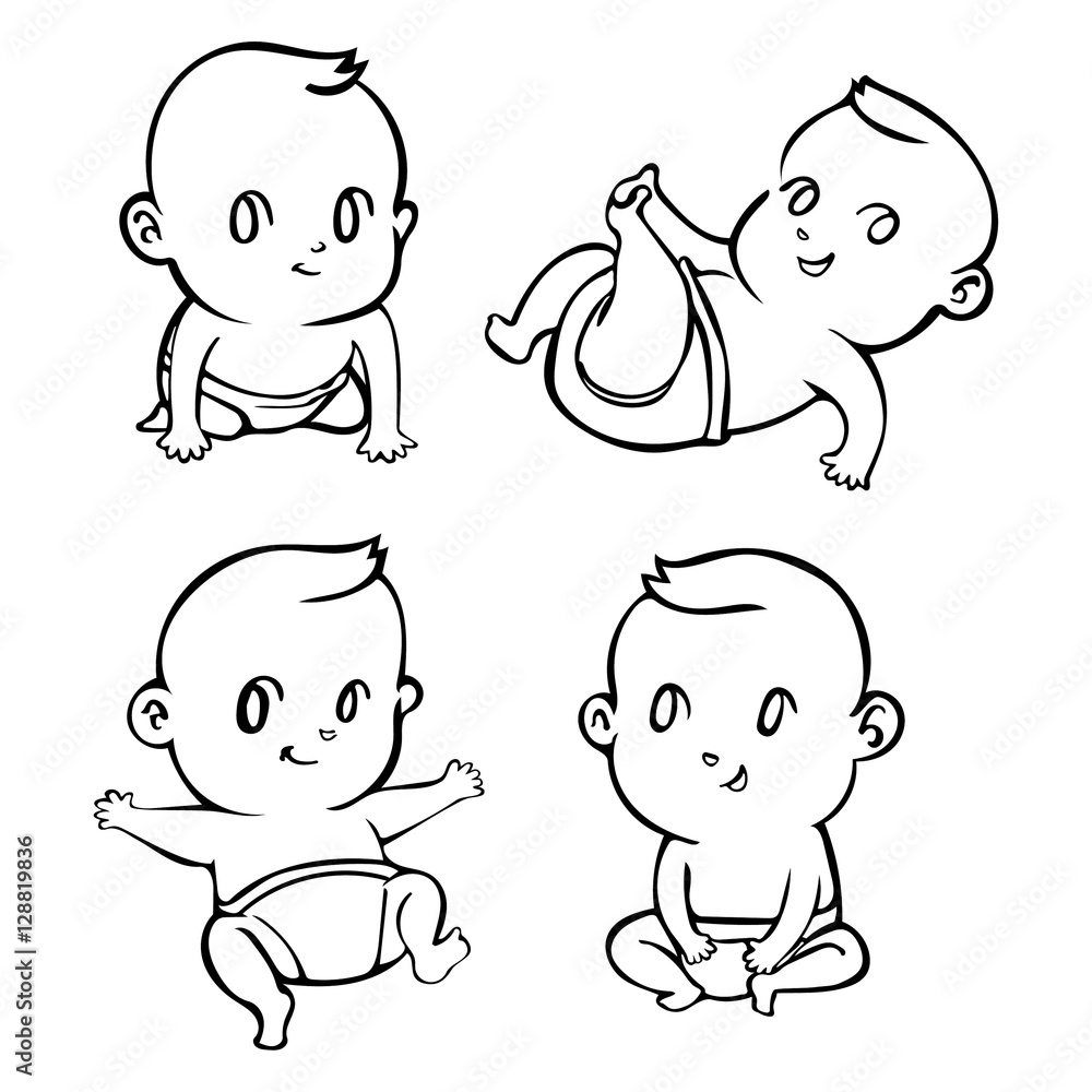 cute cartoon little babies set outline, Vector illustration Stock ...