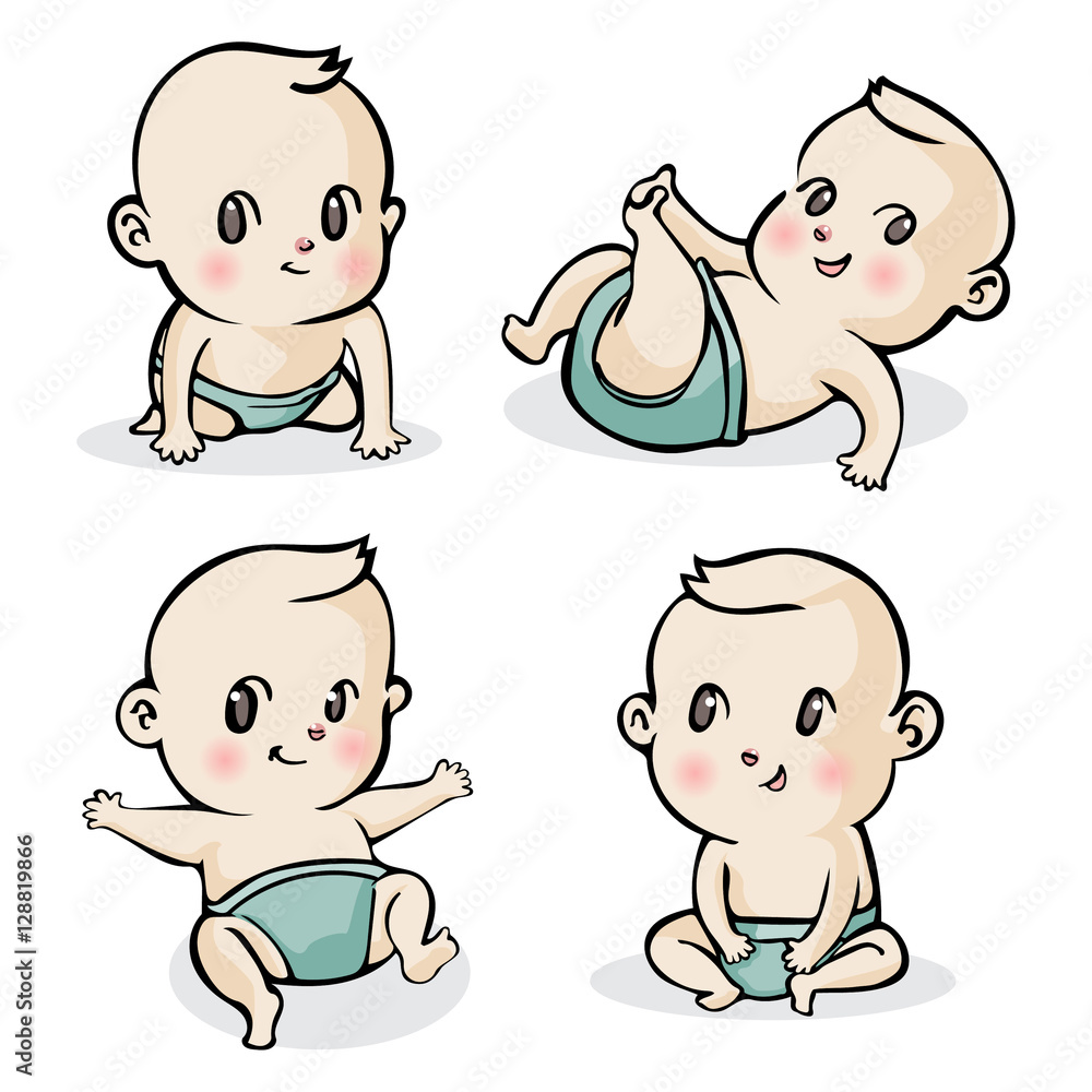 cute cartoon little babies set, Vector illustration Stock Vector ...