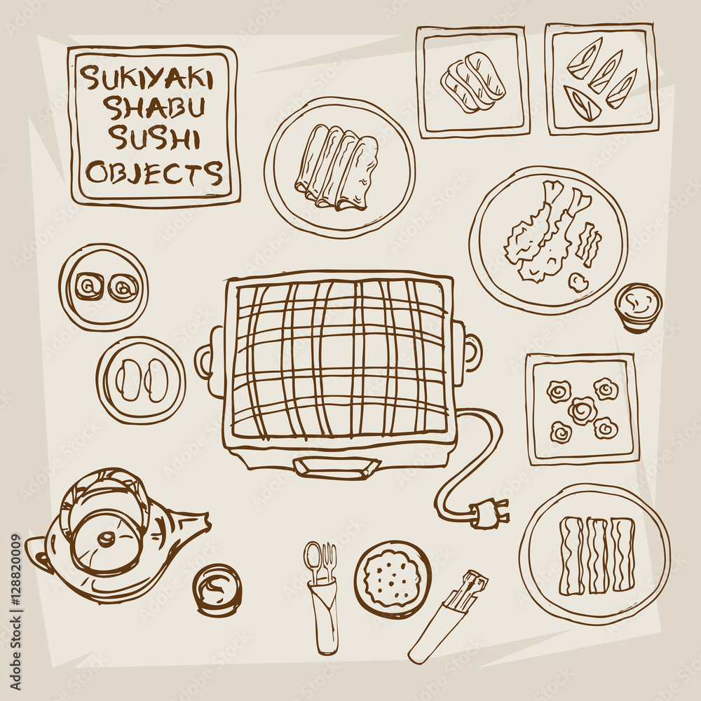 sukiyaki shabu objects line drawing graphic design objects Stock Vector ...