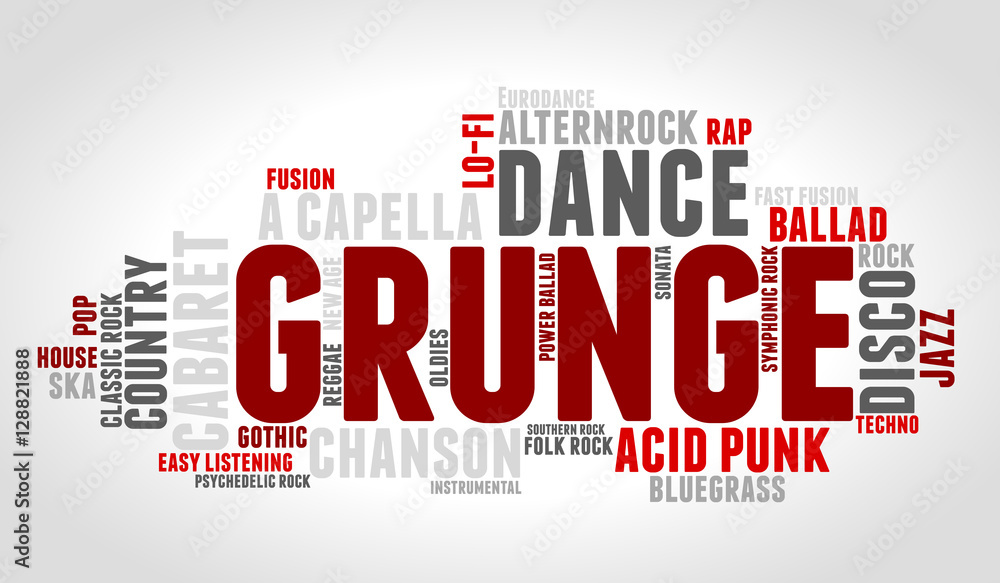 Grunge. Word cloud, type font, gradient grey background. Music concept ...