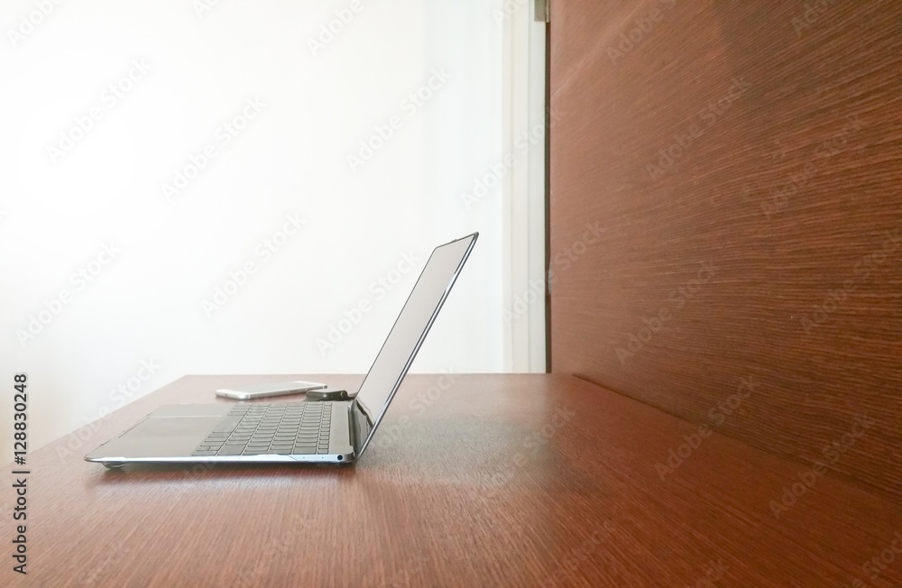 Still life photo of laptop on wooden table, notebook , computer, Stock ...