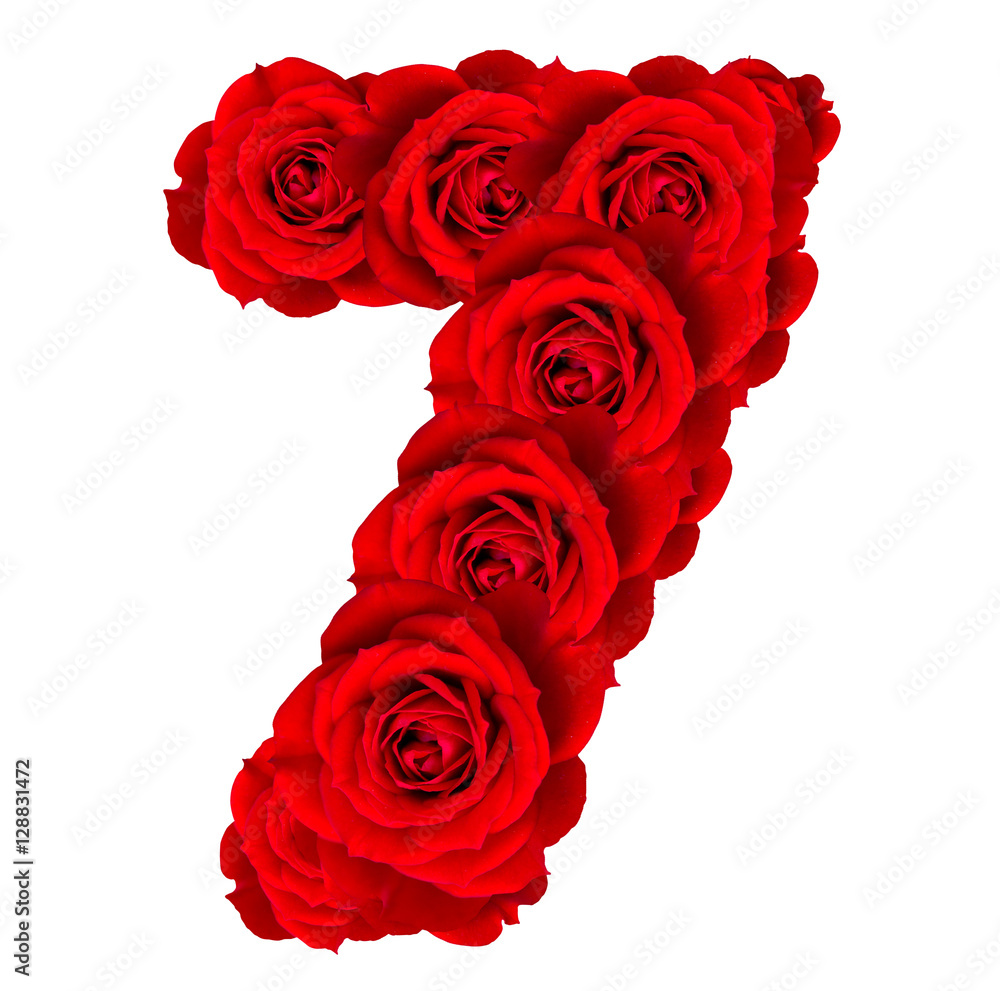 Red Roses numbers 7 made from bloom red rose isolated on white b Stock ...