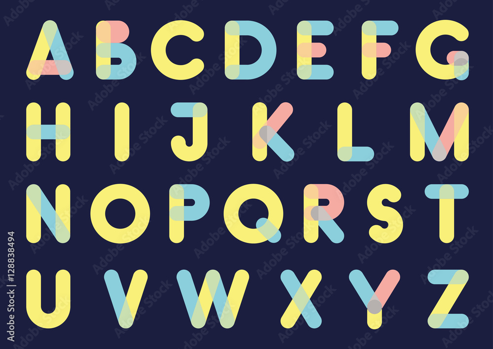 Rounded font. Vector alphabet for posters with overlay effect letters ...