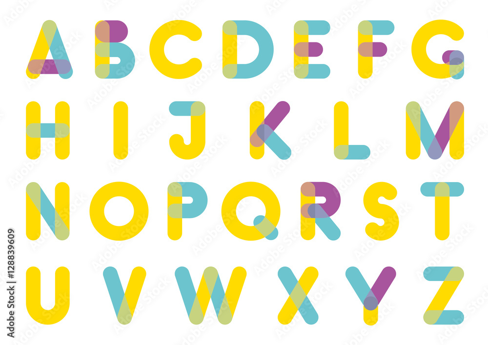 Rounded font. Vector alphabet for posters with overlay effect letters ...