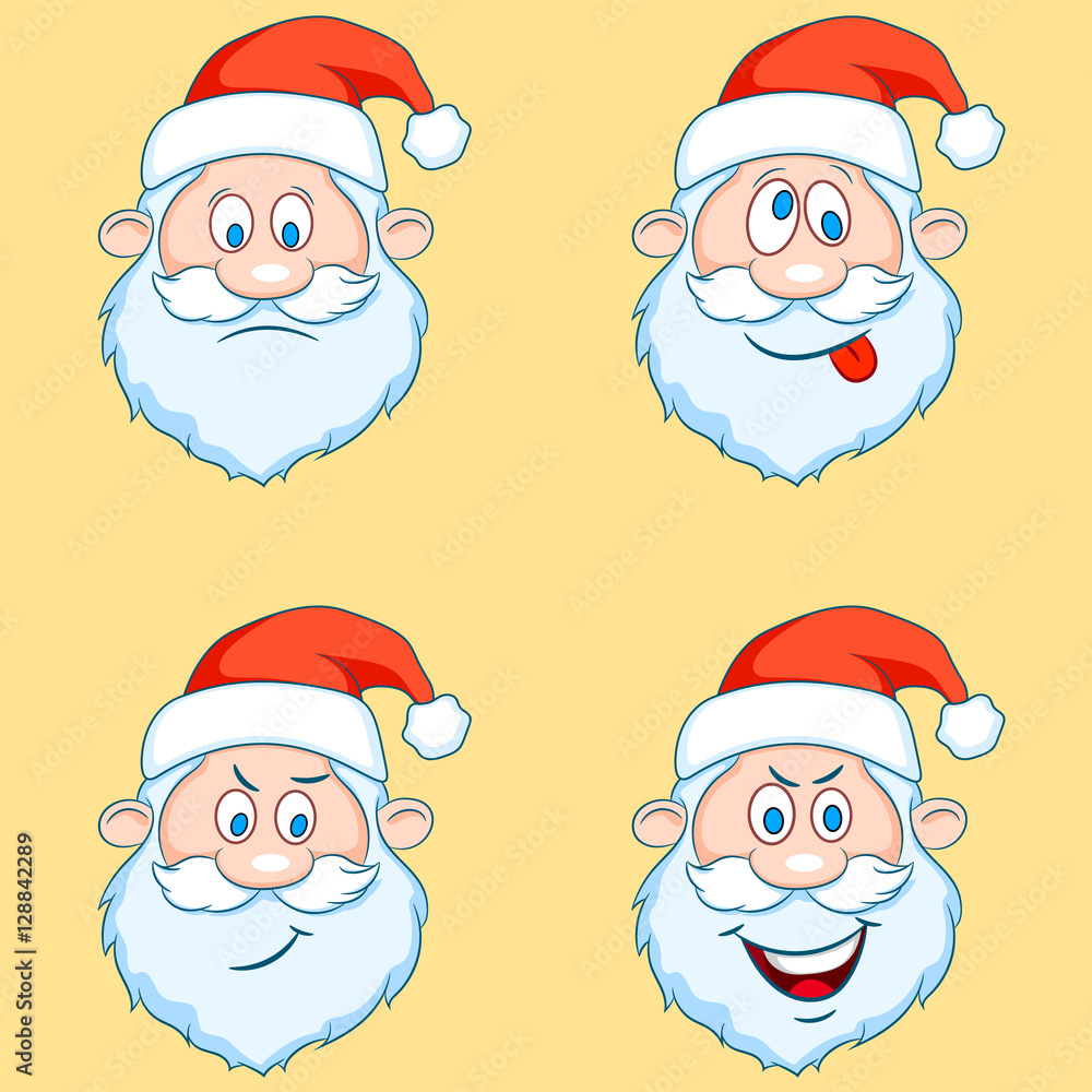 Four funny Santa Claus heads - set. Vector Cartoon Set Of Different ...