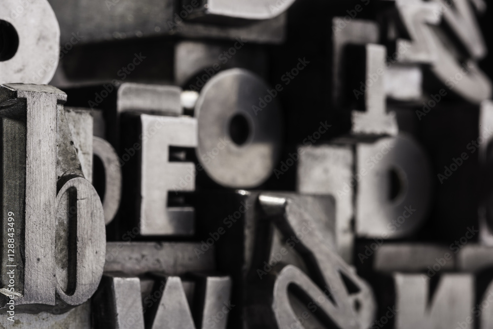 Historical letterpress types, also called as lead letters. These kind ...