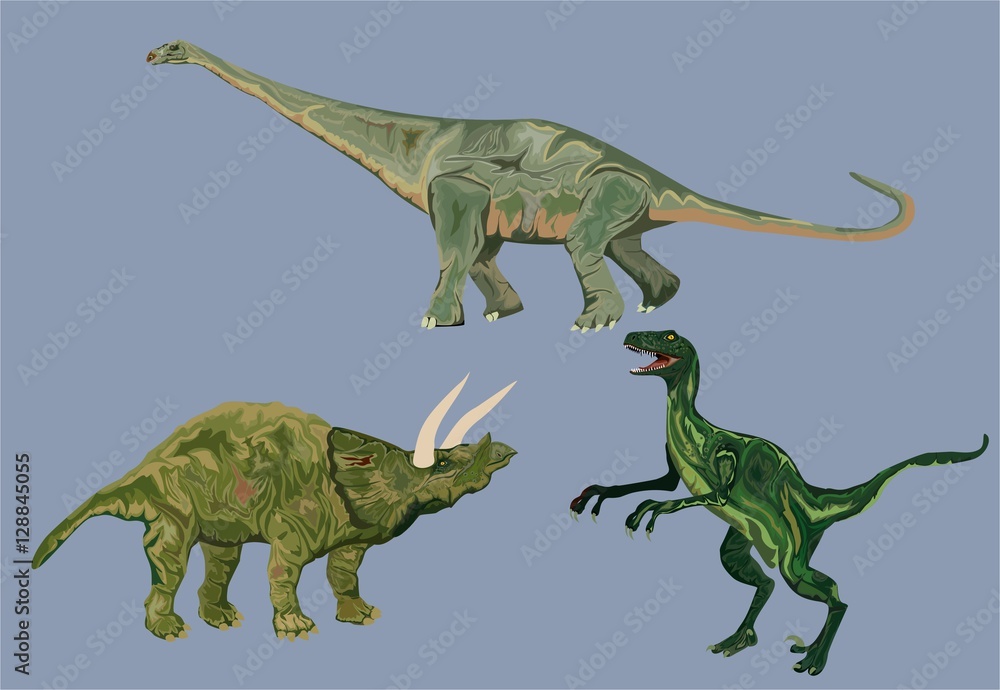 Dinosaurs vector set. Diplodok, triceratops, t rex Stock Vector | Adobe ...
