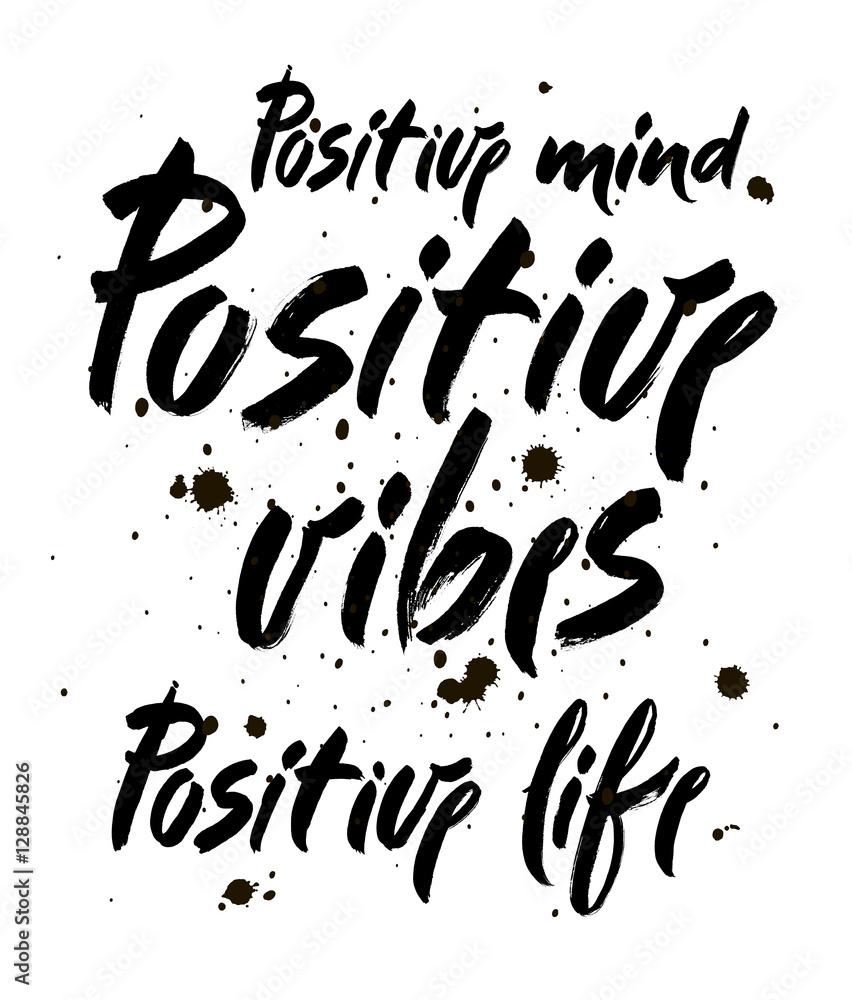 Positive inscription. Greeting card with calligraphy. Hand drawn brush ...