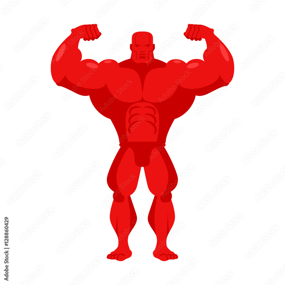Bodybuilder red cartoon. Athlete with big muscles. Sportsman on Stock ...