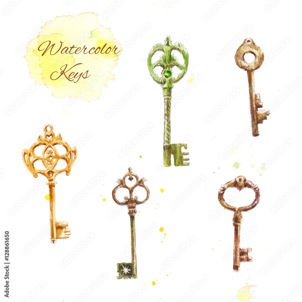 Set of watercolor keys ilustración de Stock | Adobe Stock