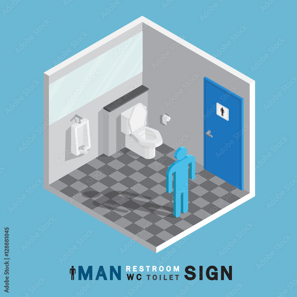 man toilet sign in restroom on gray tile floor isometric Stock Vector ...