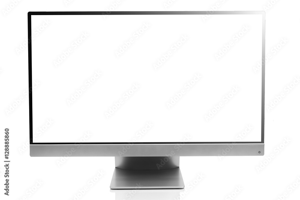Sleek modern computer display with blank white screen, front view and ...