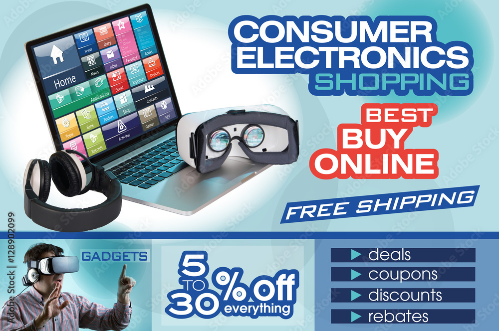 abstract flyer for shopping on homepage of web of consumer electronics ...