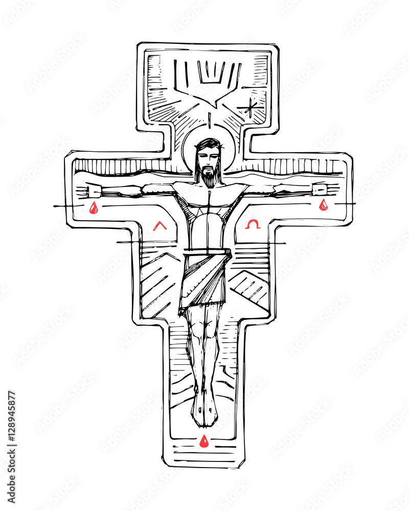 Jesus Christ at the Cross and religious symbols Stock Vector | Adobe Stock