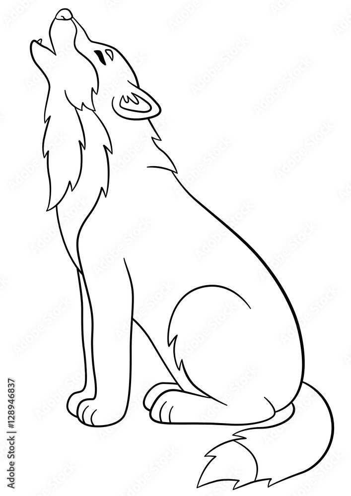 Coloring pages. Cute beautiful wolf howling. Stock Vector | Adobe Stock
