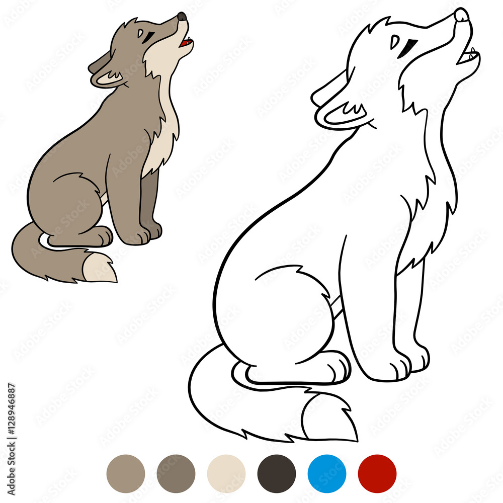 Color me: wolf. Little cute baby wolf howling. Stock-Vektorgrafik ...