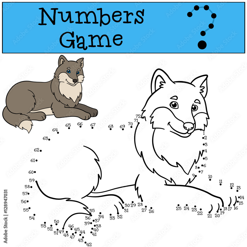 Educational game: Numbers game. Cute beautiful wolf lies. Stock ...