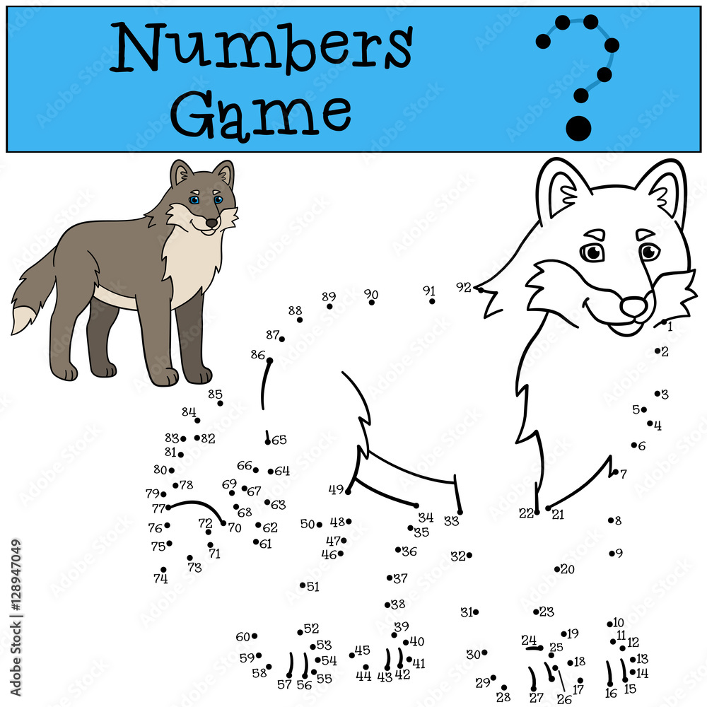Educational game: Numbers game. Cute beautiful wolf smiles. Stock ...