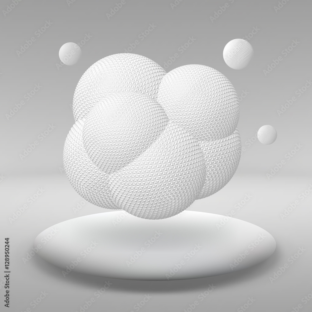 Hanging ball made of lots of smaller polygons in the large empty room ...