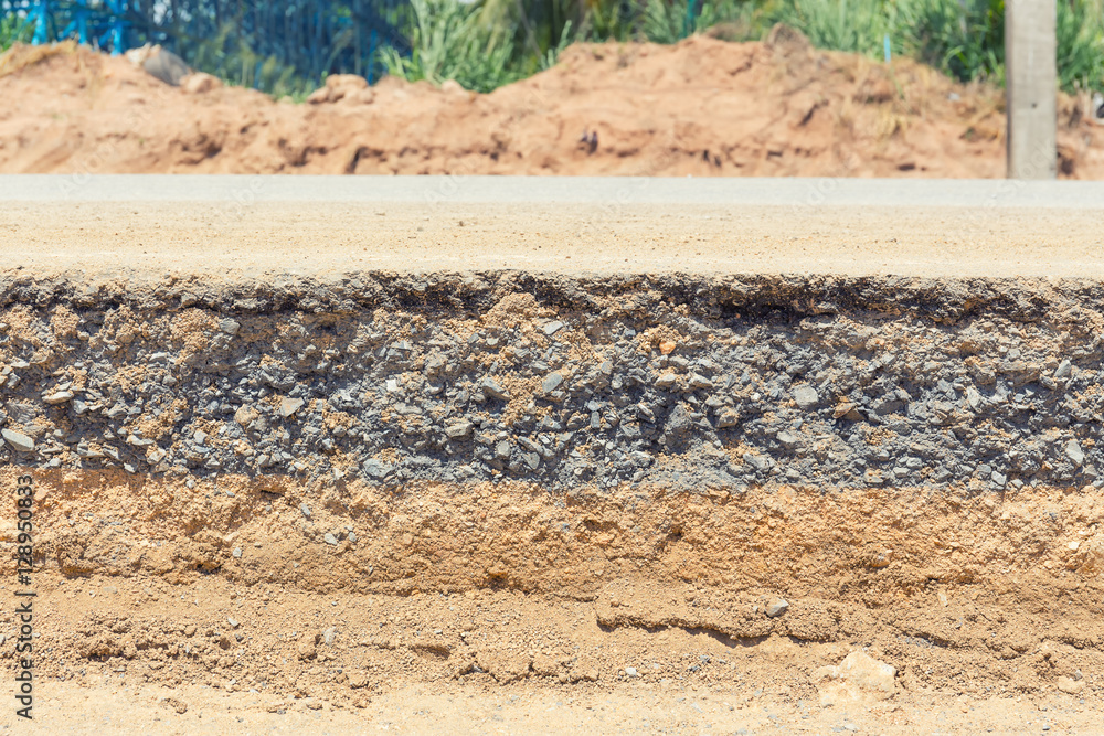 Cross section of asphalt road with blue sky background. Stock Photo ...