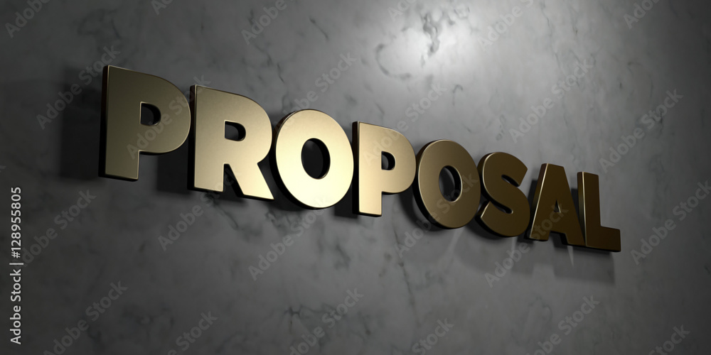 Proposal - Gold sign mounted on glossy marble wall - 3D rendered ...