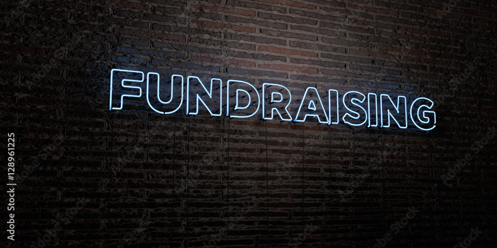 FUNDRAISING -Realistic Neon Sign on Brick Wall background - 3D rendered ...