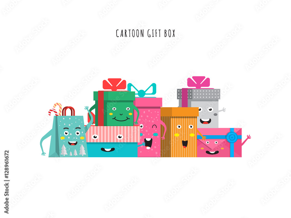 Funny gift boxes characters cartoon with bows and ribbons vector big ...