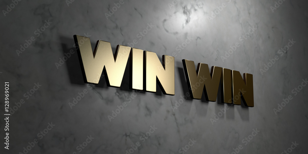 Win win - Gold sign mounted on glossy marble wall - 3D rendered royalty ...