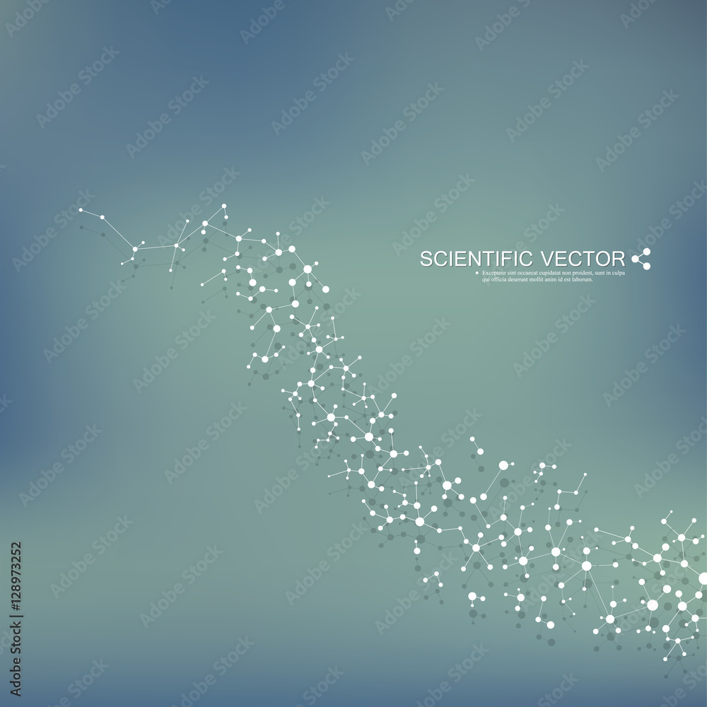 Molecule DNA and neurons vector. Molecular structure. Connected lines ...