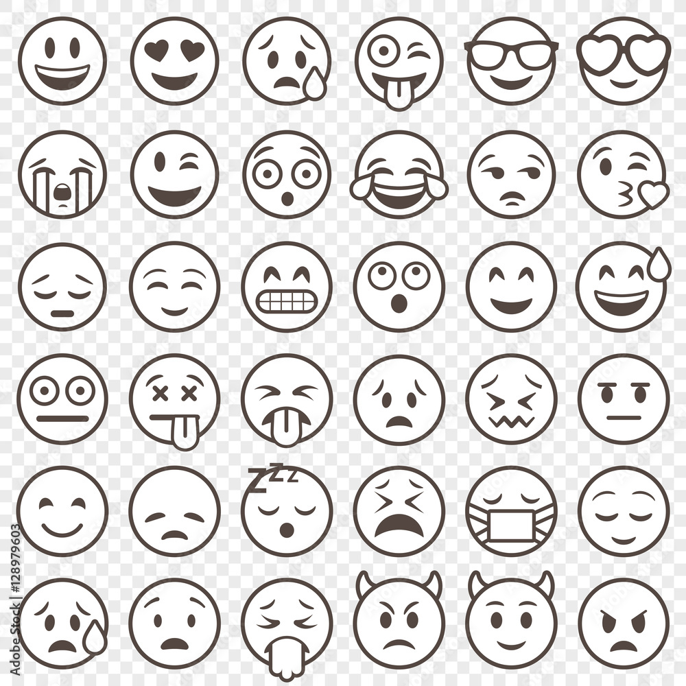 Vector Outlined Emoticon big set Stock Vector | Adobe Stock