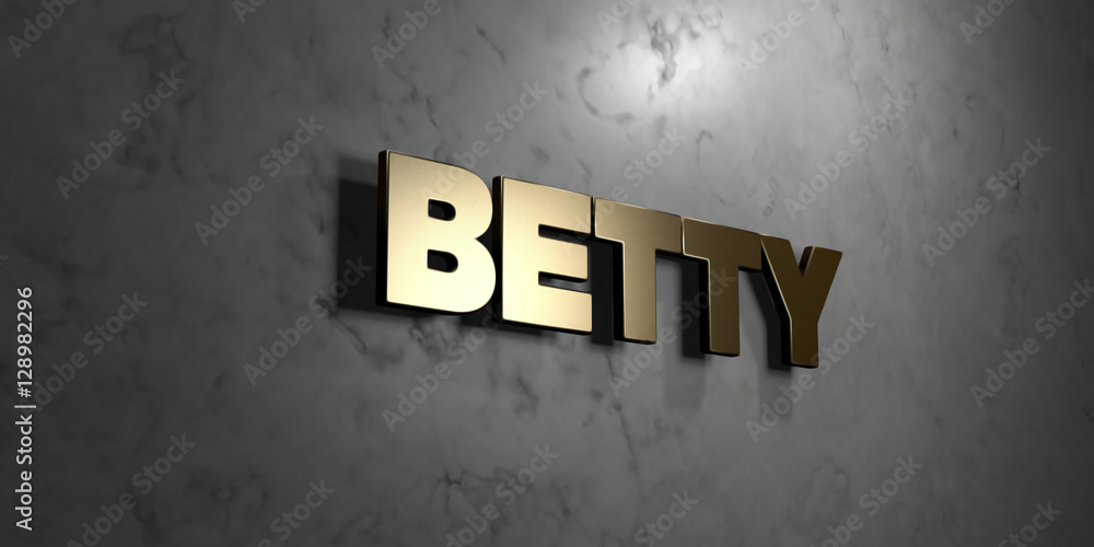 Betty - Gold sign mounted on glossy marble wall - 3D rendered royalty ...