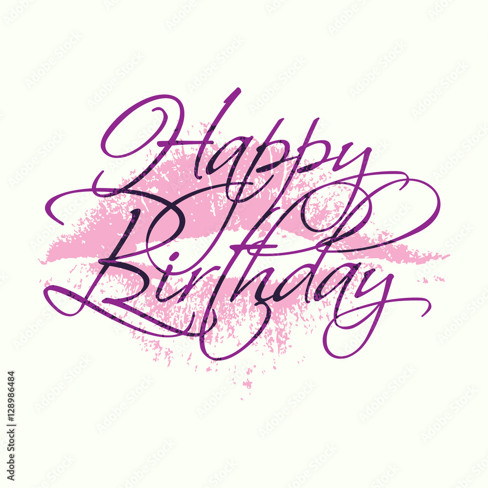 Happy birthday inscription with lipstick kiss. Greeting card template ...