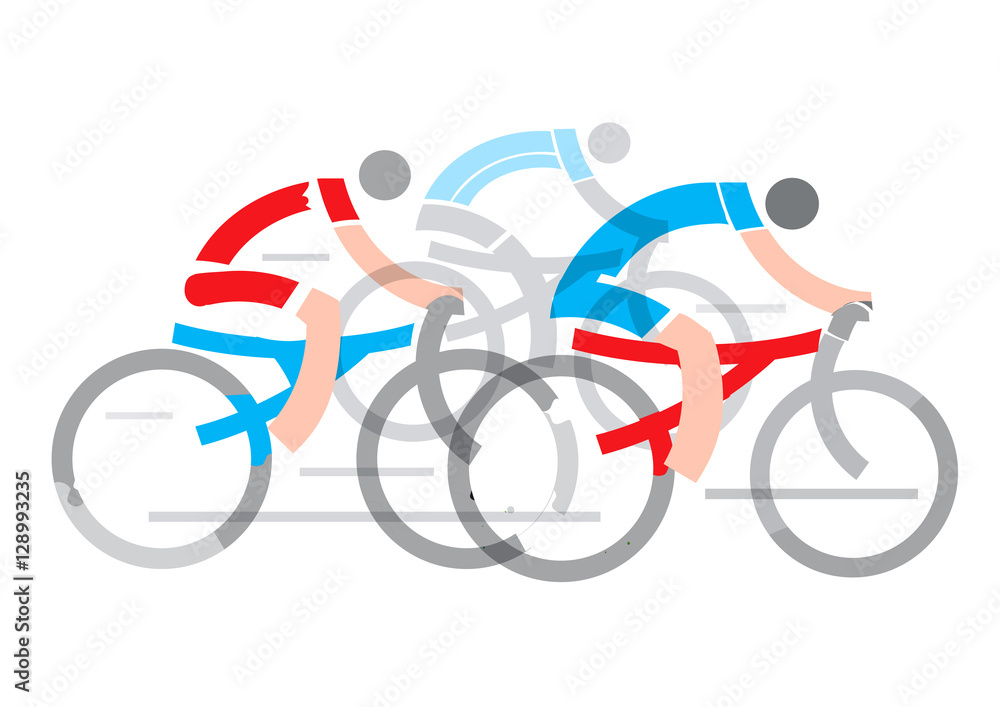 Road Cycling race. Stylized drawing of cyclists, isolated on the white ...