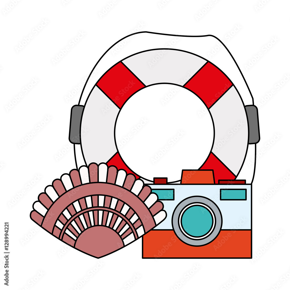 Save float camera and shell icon. Beach summer vacation and tropical ...